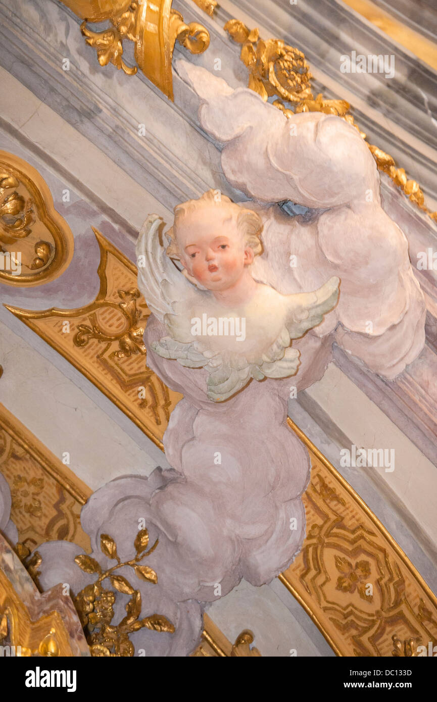 Europe, Germany, Bavaria, Weltenburg, Abbey church, angel relief ...