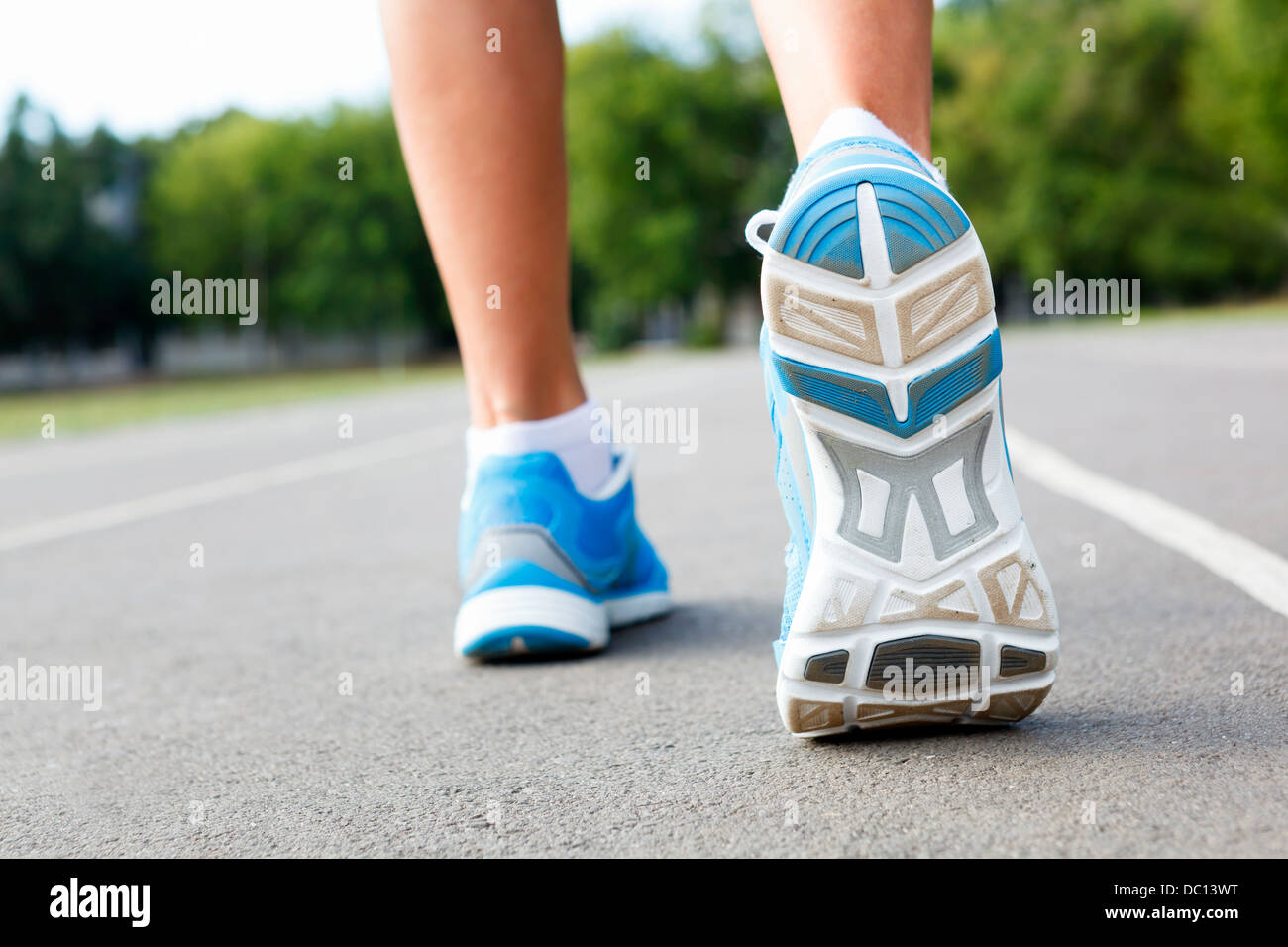 Runner Feet Running on Stadium Closeup -outdoor shot Stock Photo - Alamy