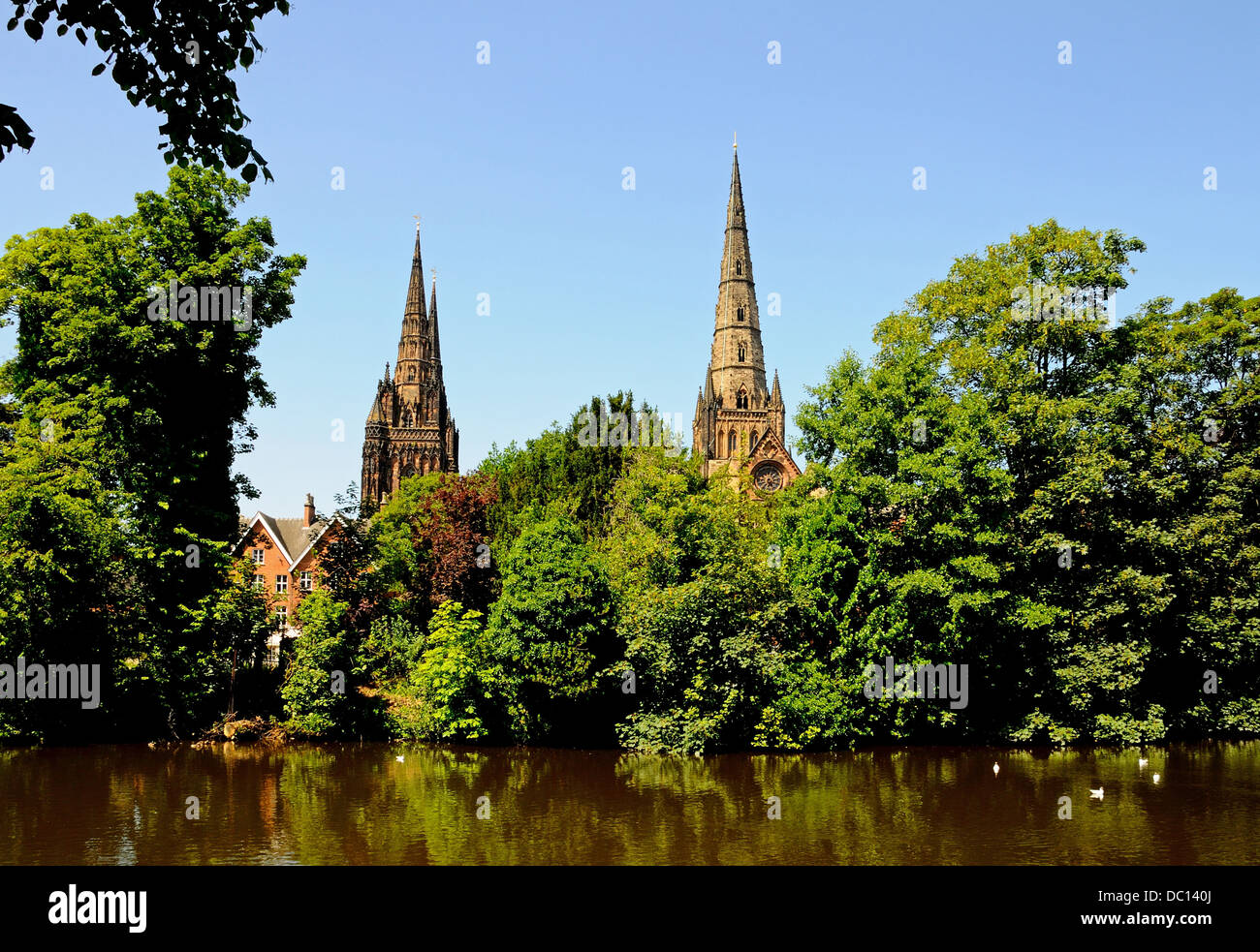 View of the Cathedral across Minster Pool, Lichfield, Staffordshire ...