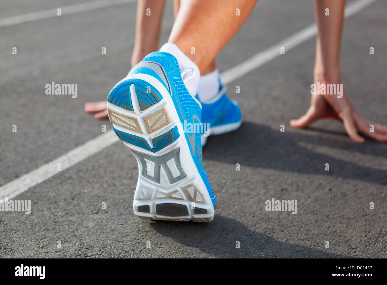 Runner Feet Running on Stadium Closeup -outdoor shot Stock Photo - Alamy