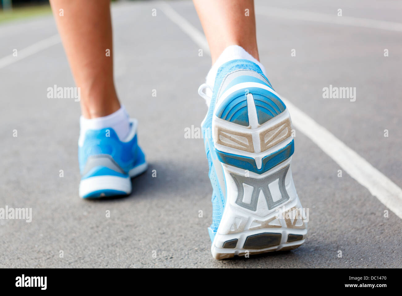 Runner Feet Running on Stadium Closeup -outdoor shot Stock Photo - Alamy