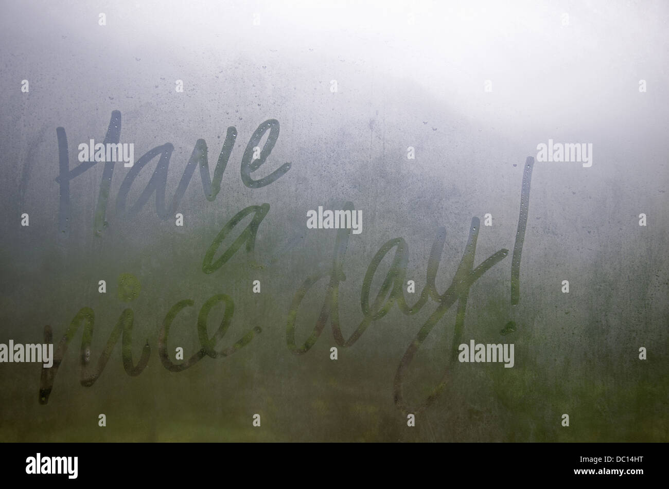 Have a nice day wriiten on fogged window, Pahalgam, Jammu & Kashmir ...