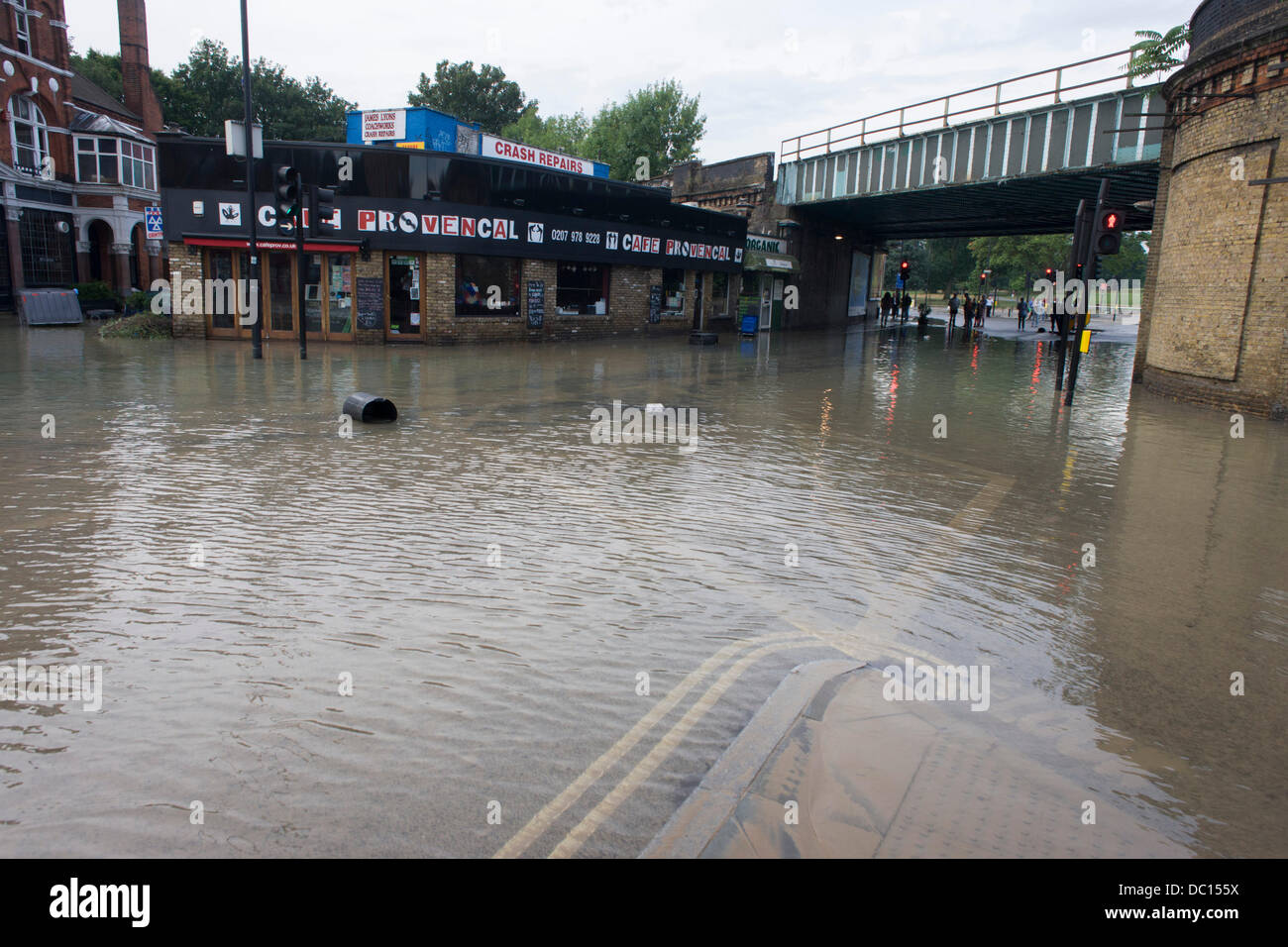 Herne Hill, South London SE24 7th August 2013: A burst water main ...