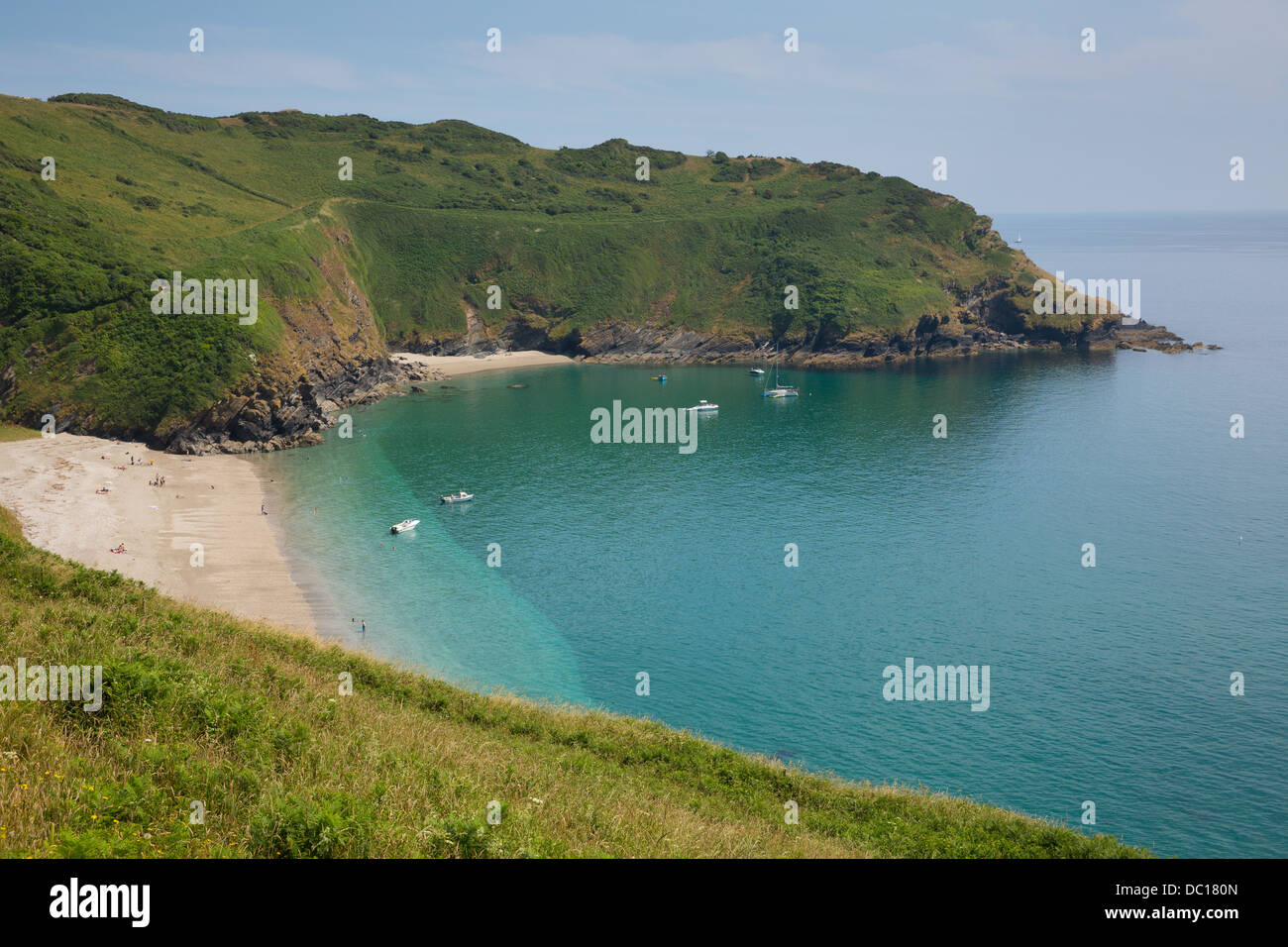 View from South West Coast Path of Lantic Bay Cornwall England ...