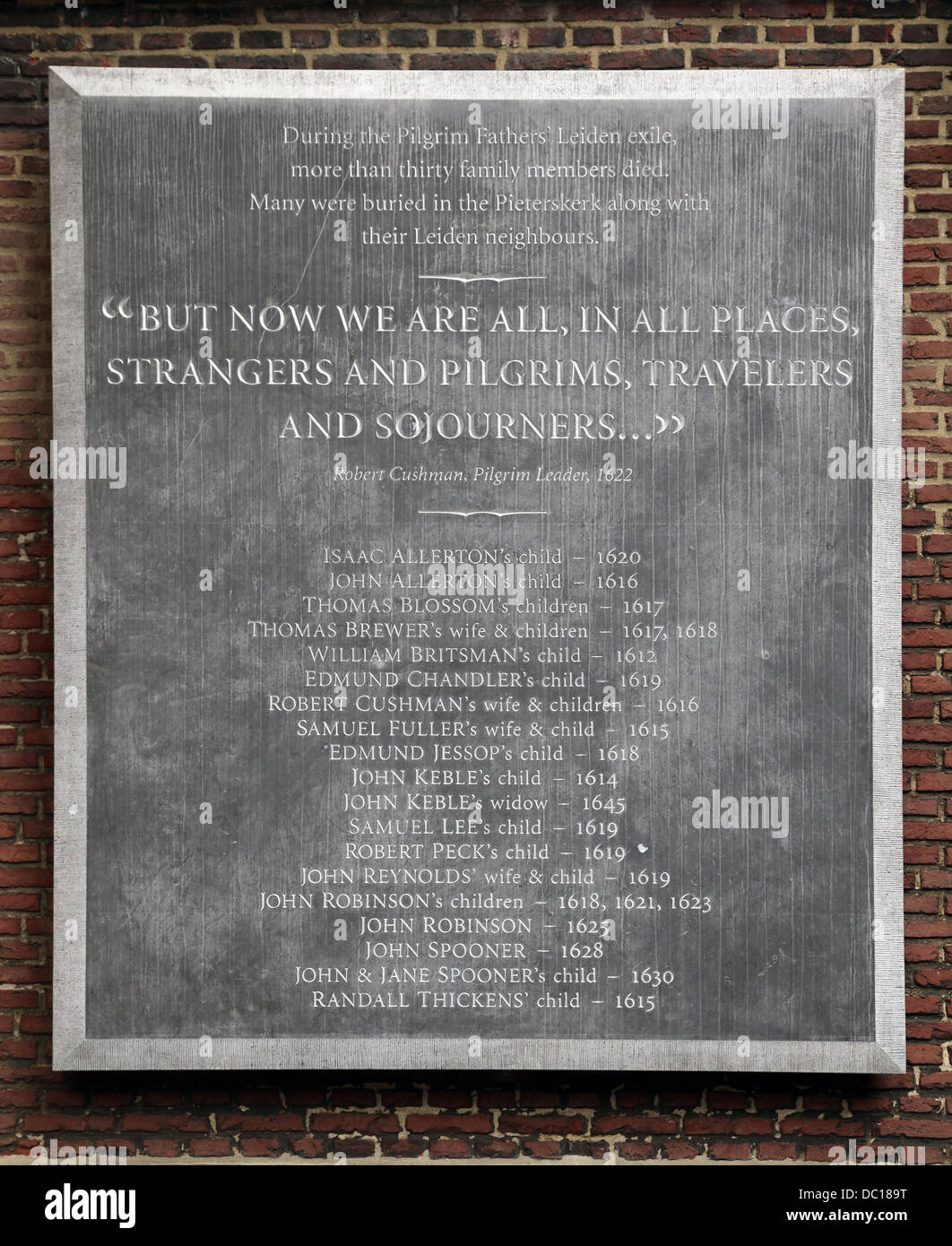 Plaque in memory of John Robinson at St Peter's Church.Leiden ...