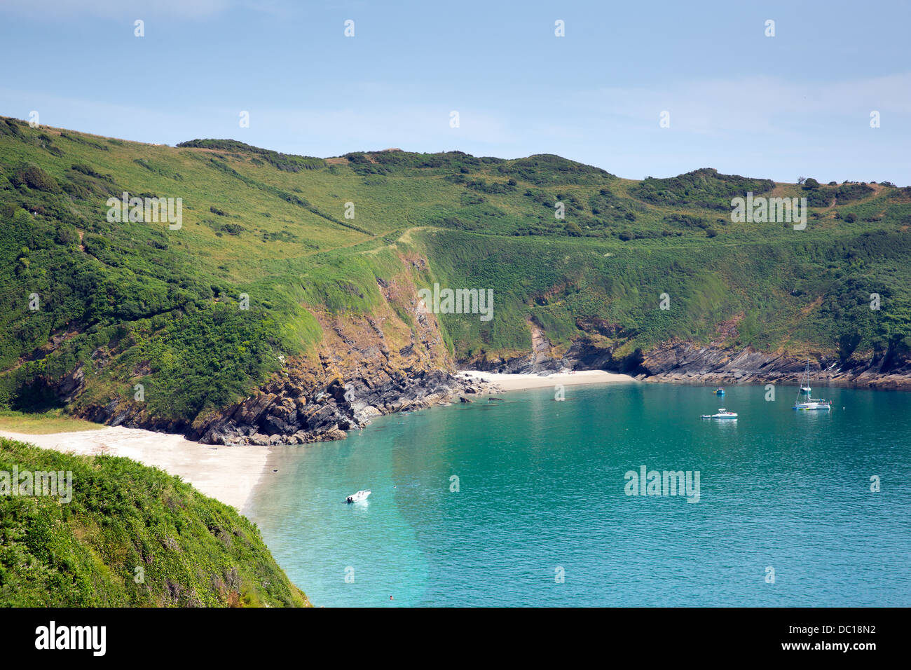 View from South West Coastal Path of Lantic Bay Cornwall England ...