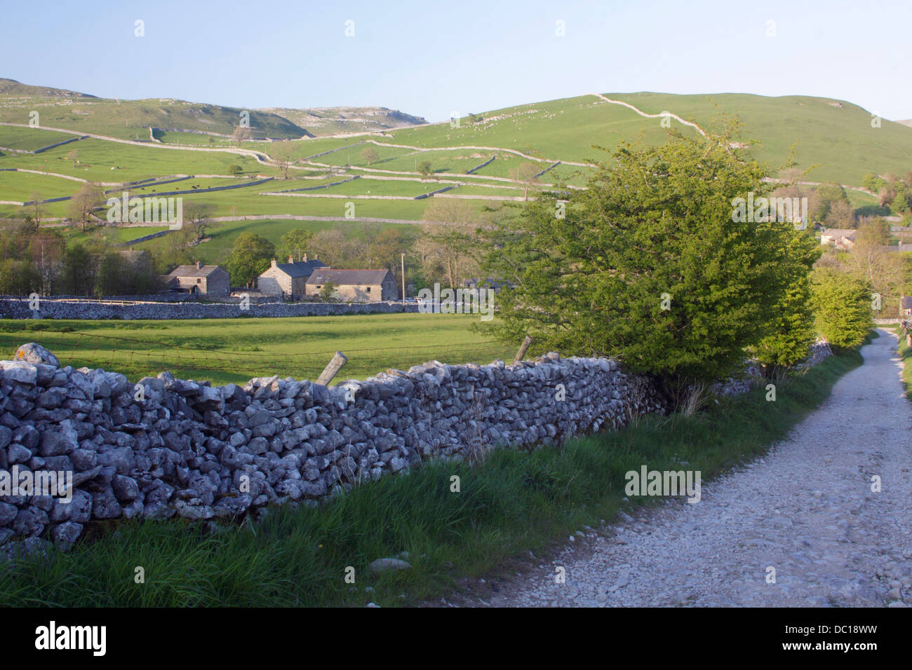 Malham landscape including limestone walls, Malhamdale, North Yorkshire ...