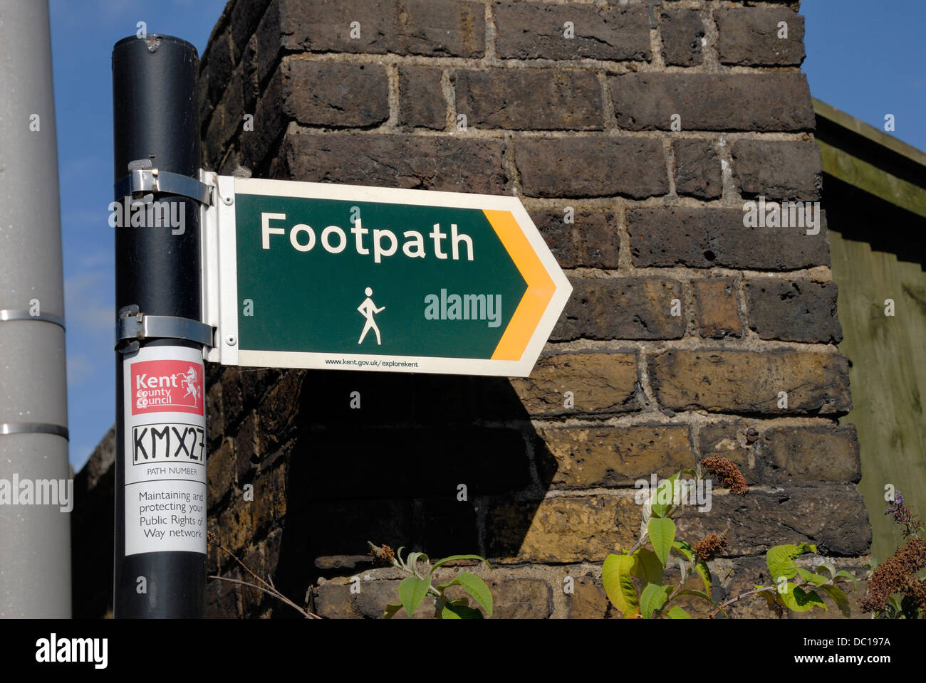 Maidstone, Kent, England, UK. Public Footpath sign in the town centre ...