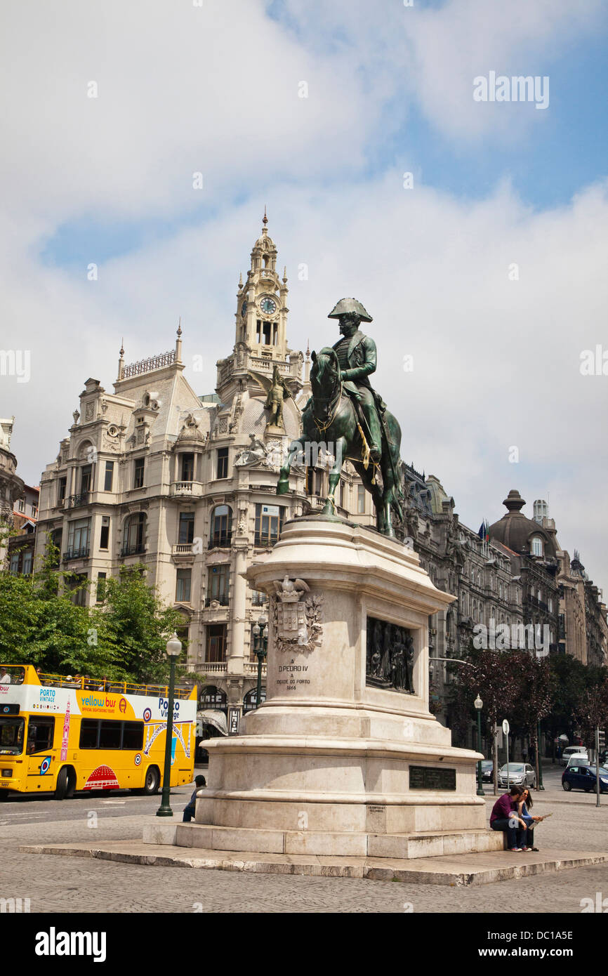 Europe, Portugal, Porto. Statue of Dom Pedro IV at Praca de Liberdade ...