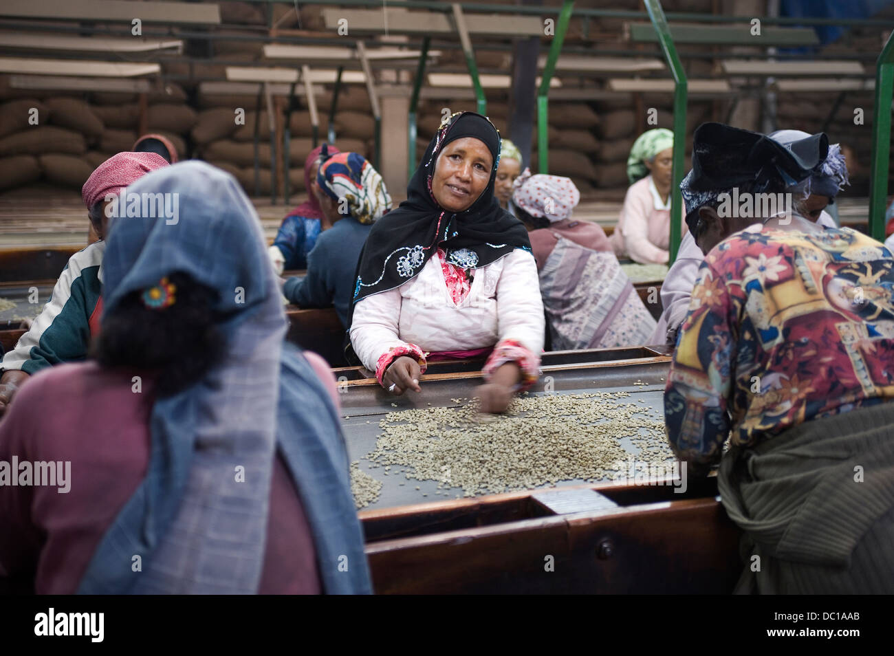 Ethiopia, Addis Ababa, Bagersh dry mill and warehouse. 12 January 2010 ...