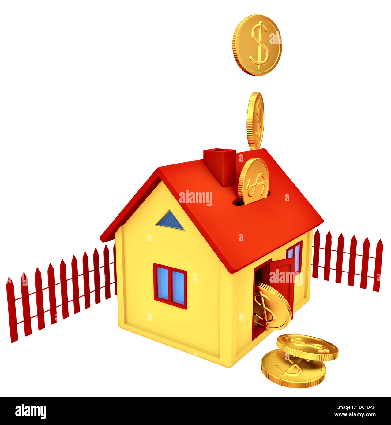 dollar coins falling down to the money box Stock Photo - Alamy