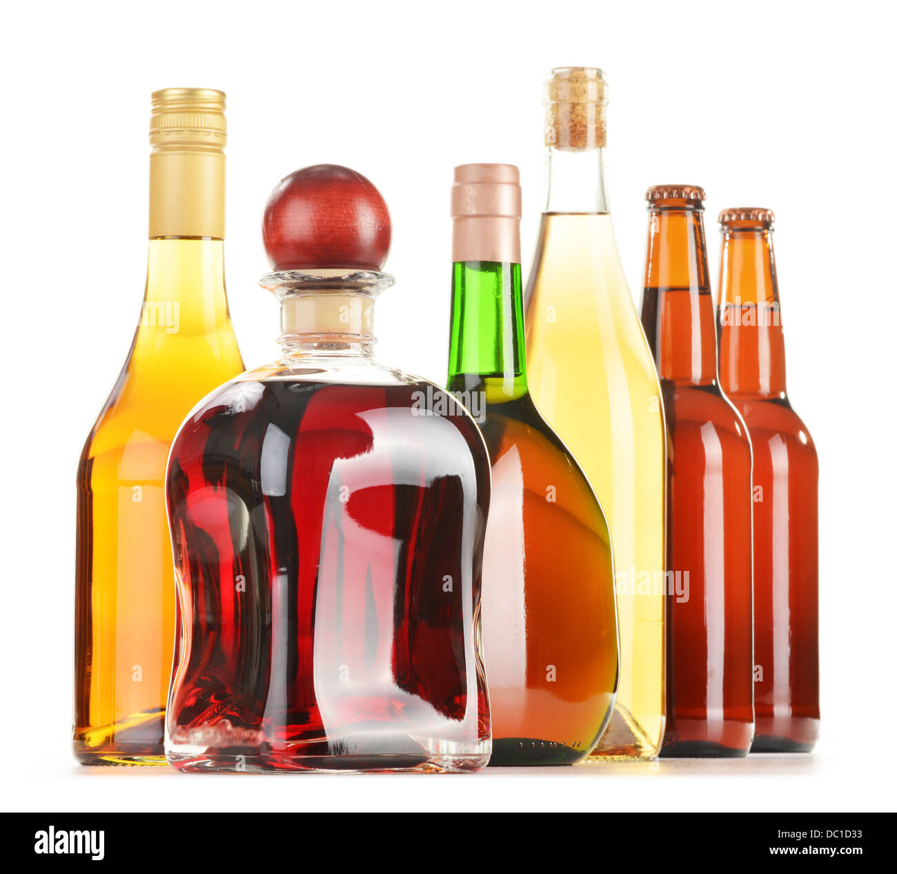 Assorted alcoholic beverages isolated on white background Stock Photo ...