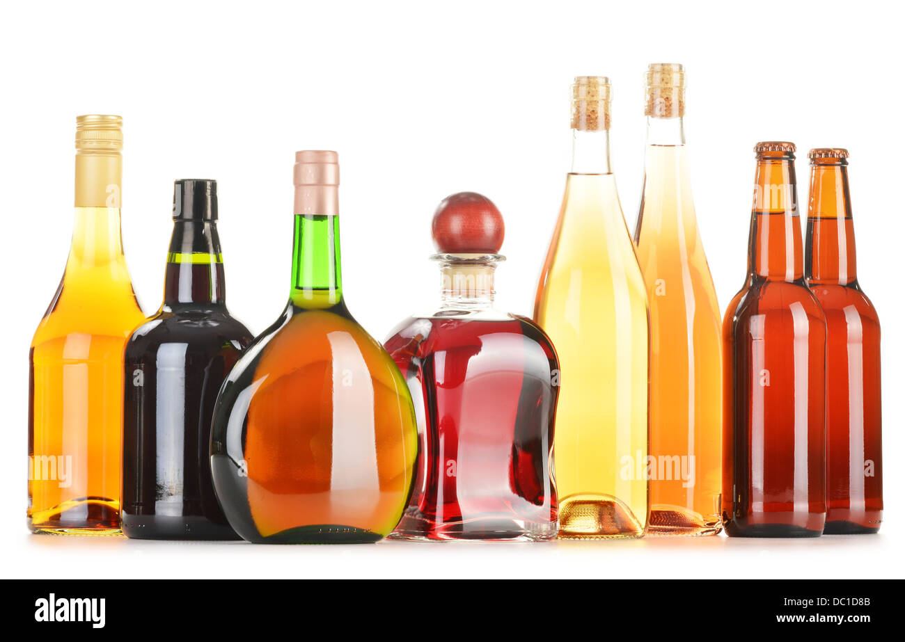 Assorted alcoholic beverages isolated on white background Stock Photo ...