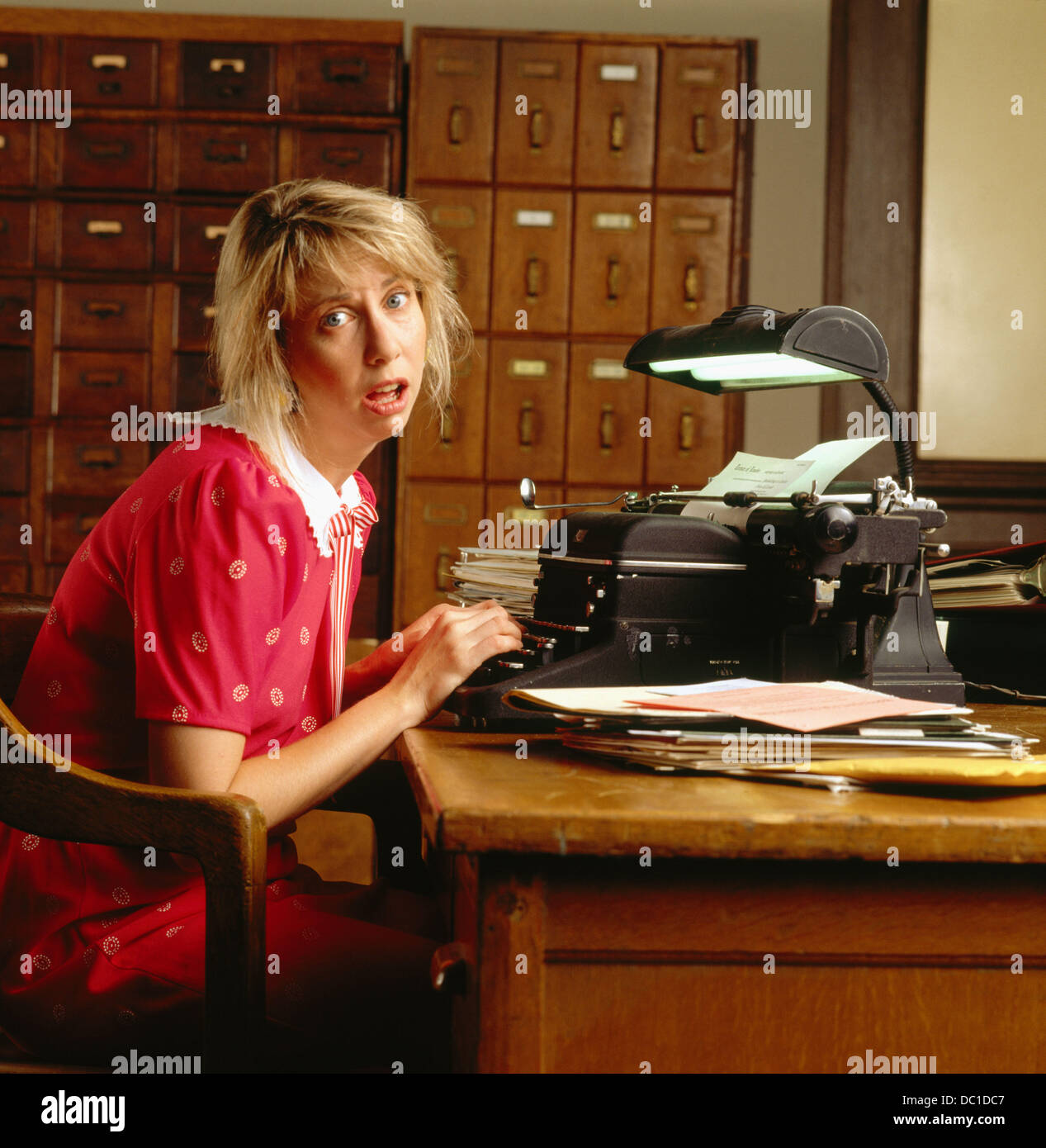 Caucasian woman worker typewriter hi-res stock photography and images ...