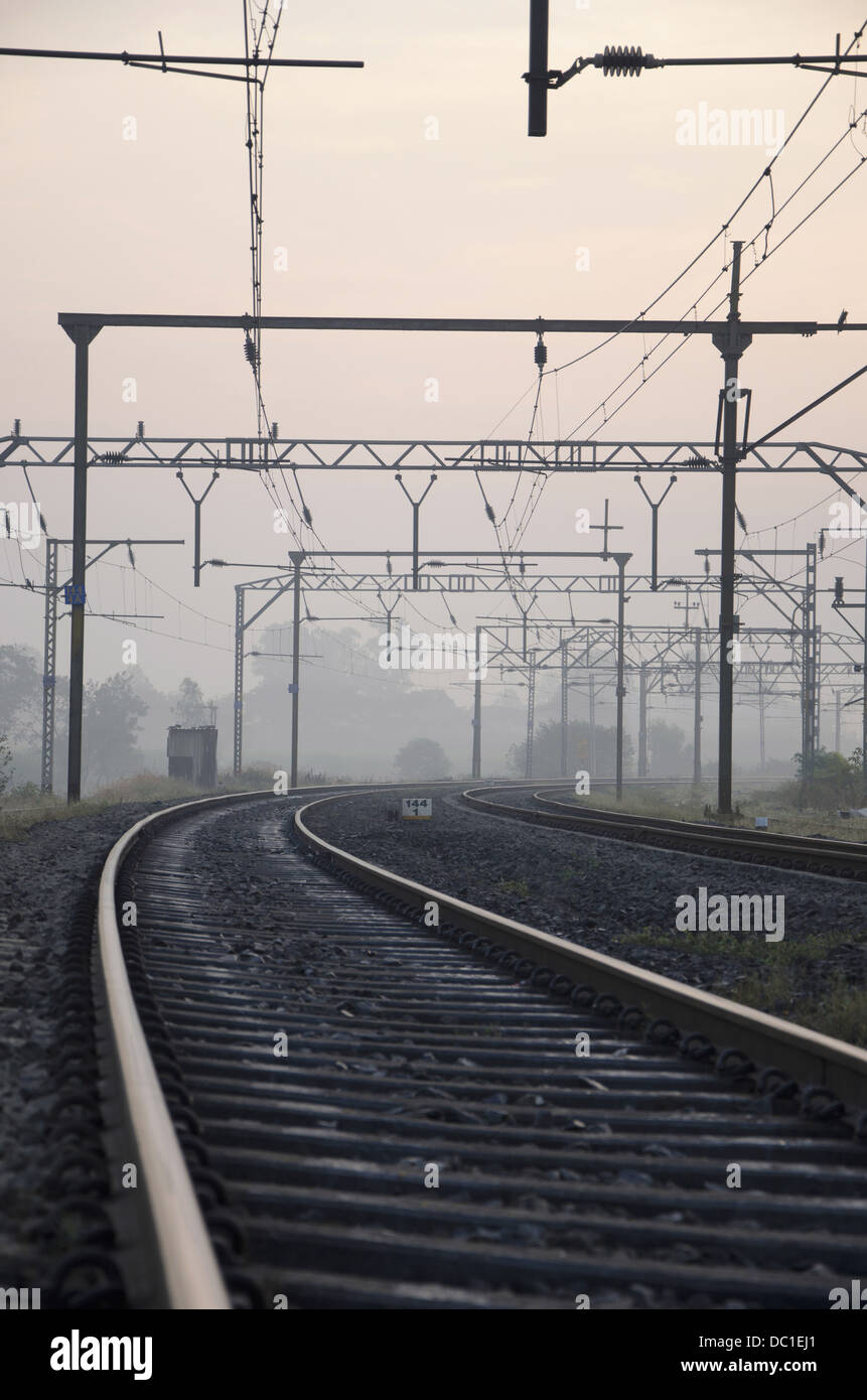 Railway tracks and overhead electric poles. Pune, Maharashtra, India ...