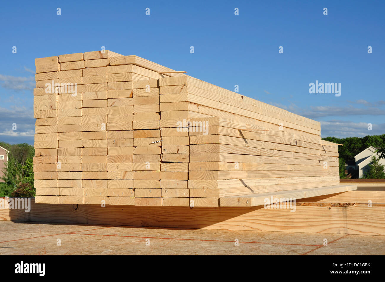 Close-up of Stacked Lumber / wood for construction, background Stock ...