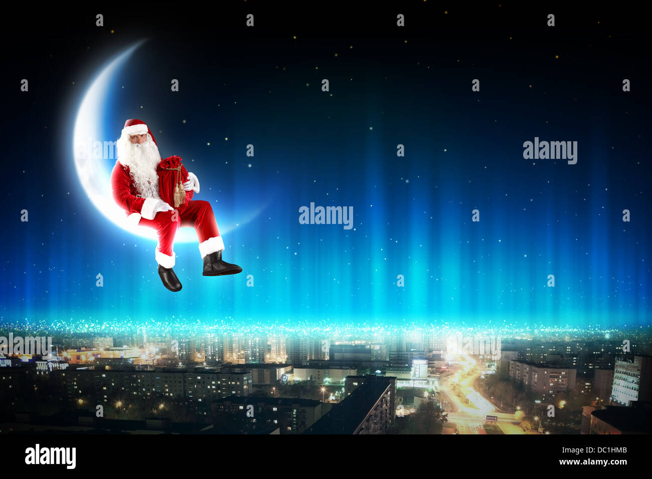 Santa on the moon Stock Photo - Alamy