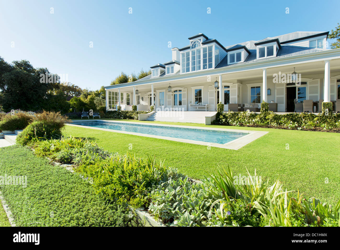 Luxury house facing swimming pool Stock Photo - Alamy