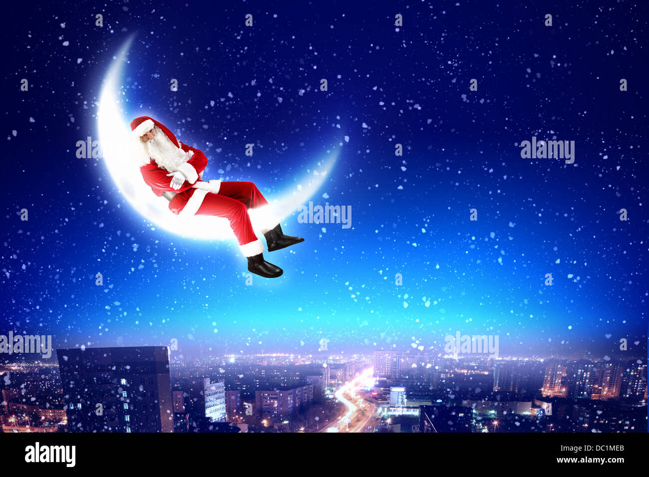 Santa on the moon Stock Photo - Alamy