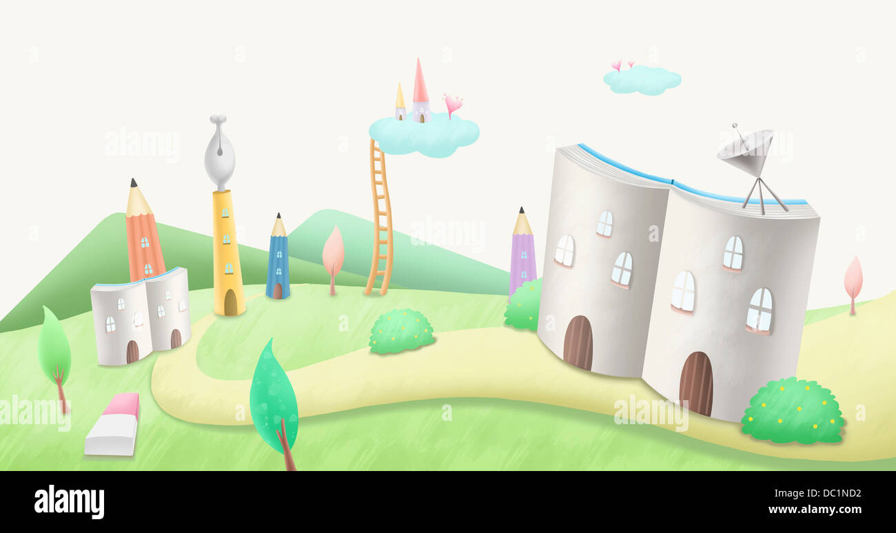 illustration of a land with pencils Stock Photo - Alamy