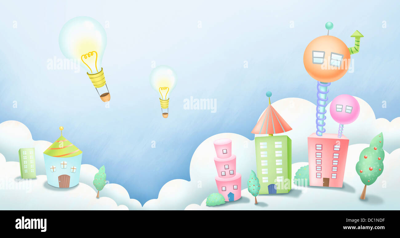 illustration of a land featuring light bulbs Stock Photo - Alamy