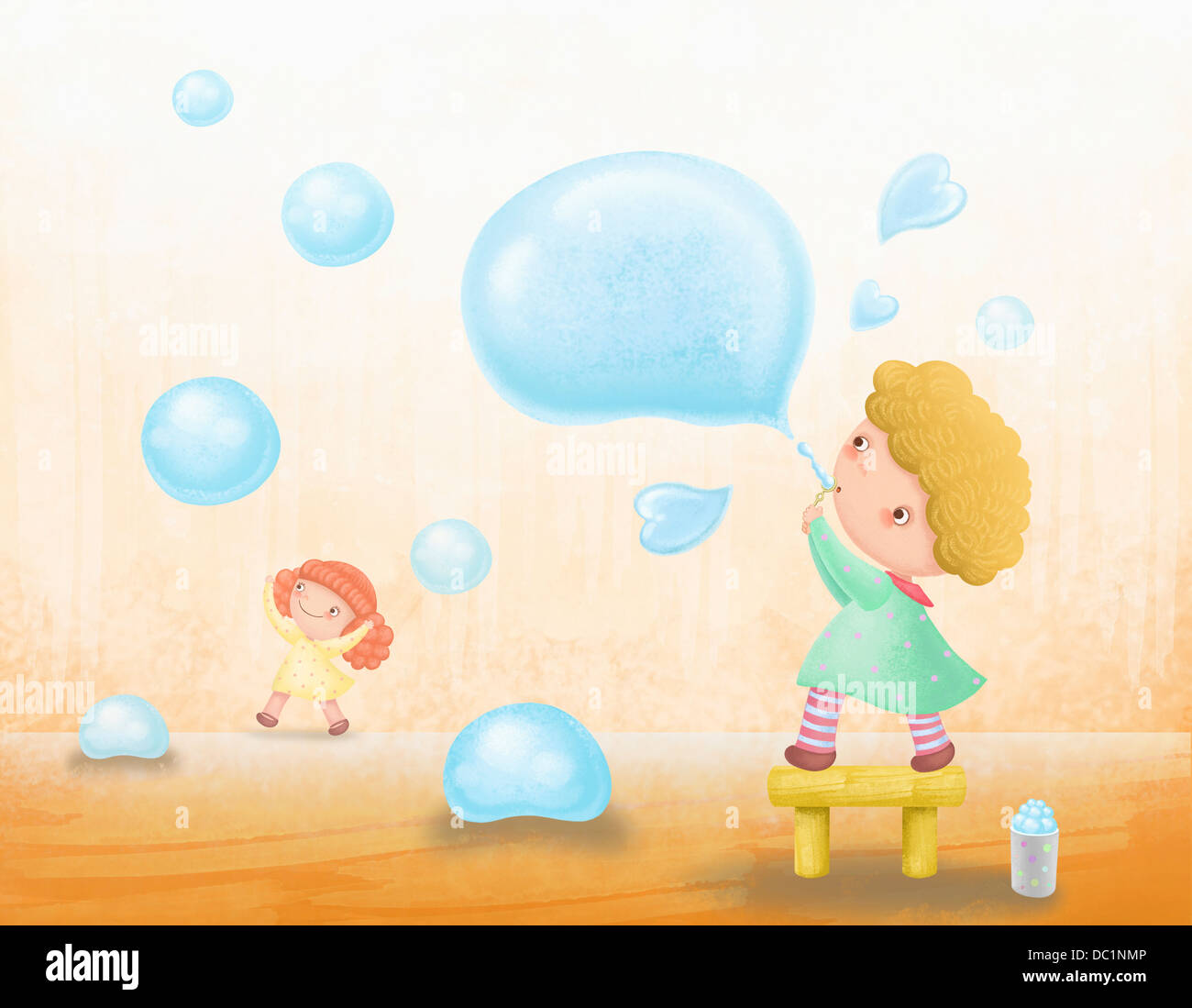 illustration of kids playing with bubbles Stock Photo - Alamy