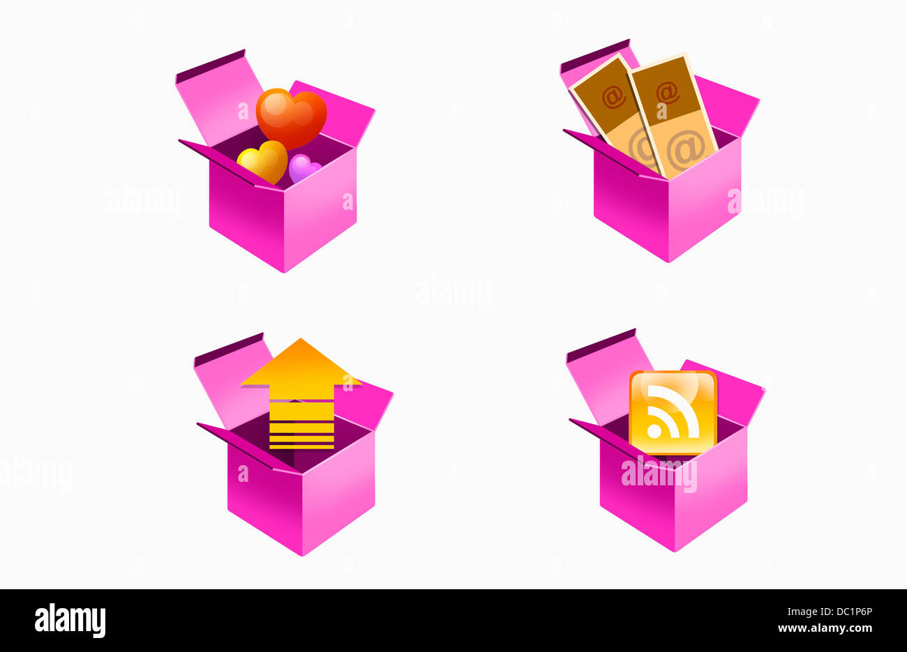 set of illustrative icons featuring pink boxes Stock Photo - Alamy