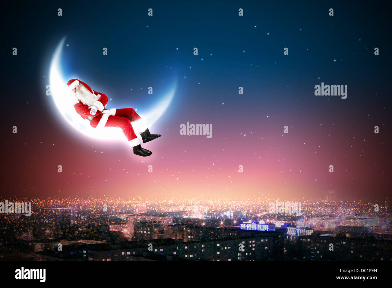 Santa on the moon Stock Photo - Alamy