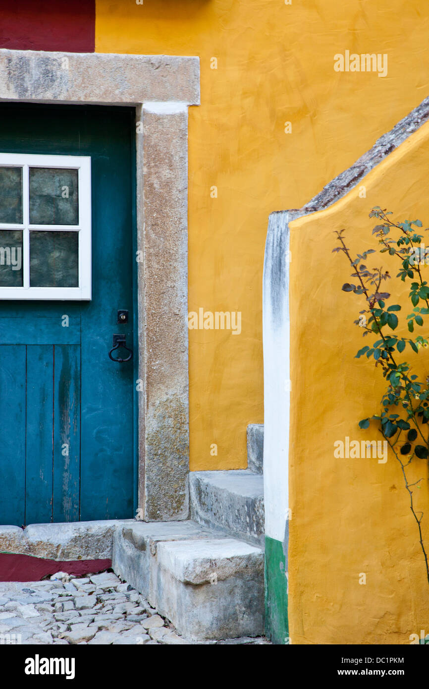 Europe, Portugal, Obidos. Architectural elements with an unusual color ...