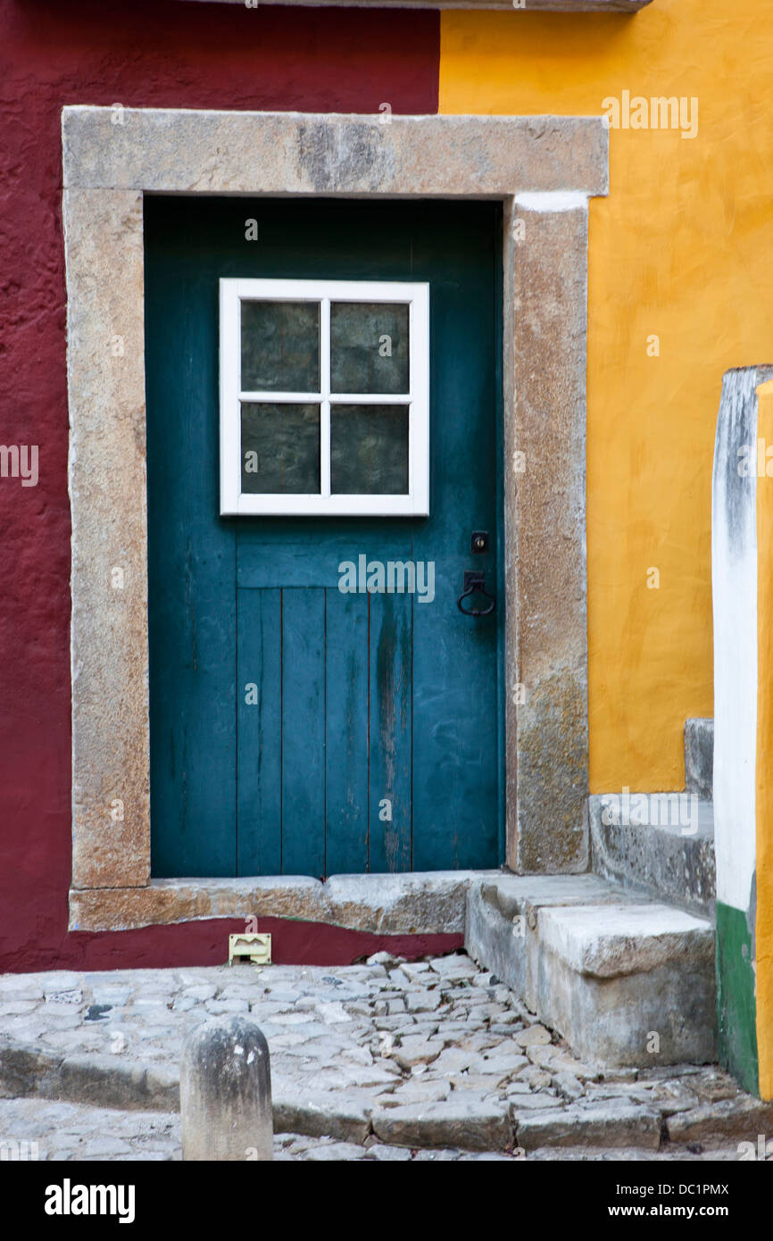 Europe, Portugal, Obidos. Architectural elements with an unusual color ...