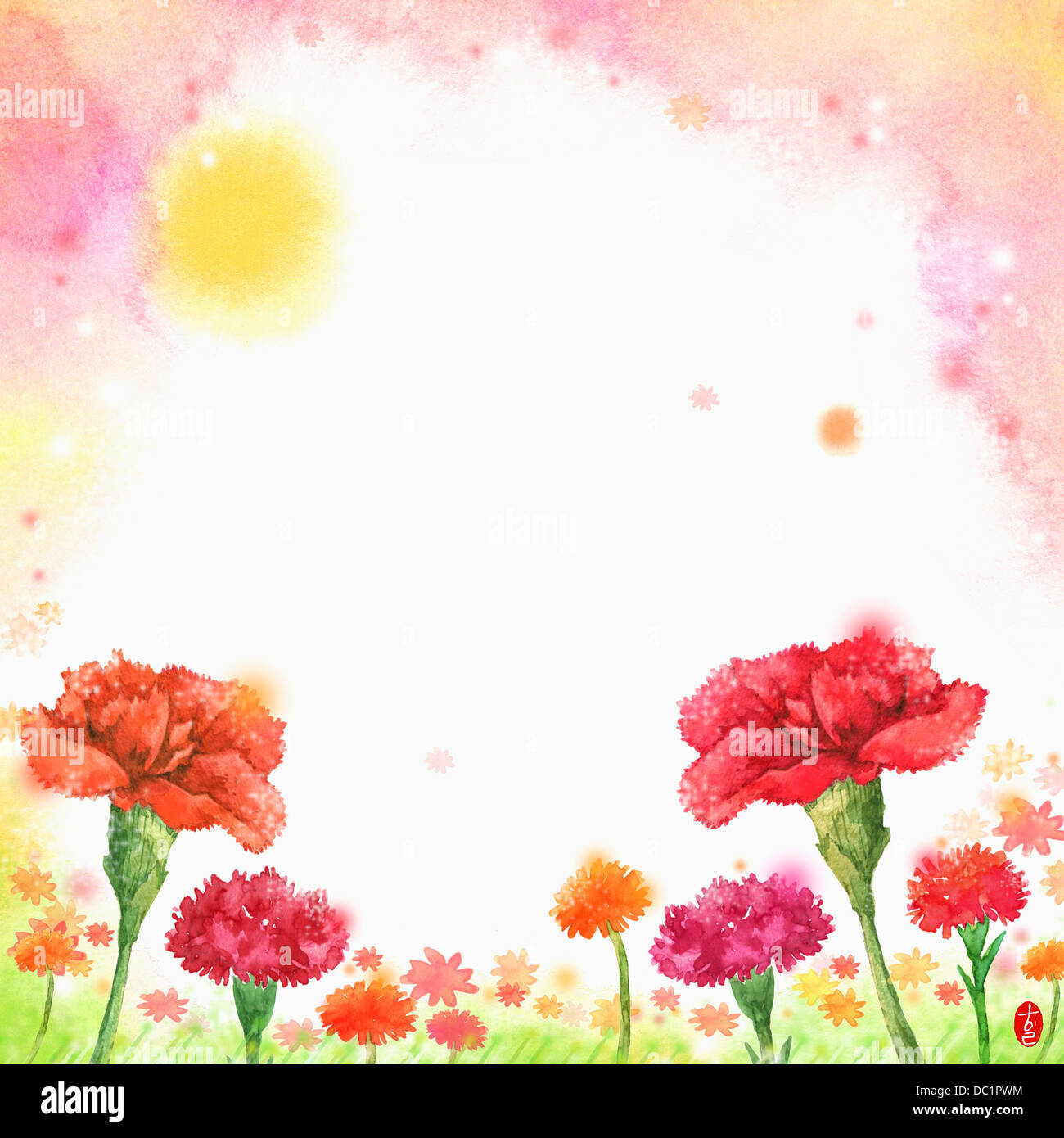 illustration of a memo template featuring red flowers Stock Photo - Alamy