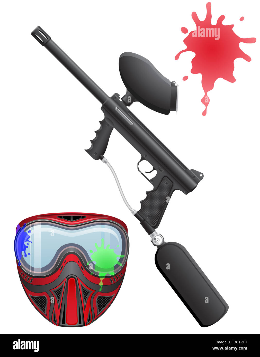paintball set illustration isolated on white background Stock Photo - Alamy