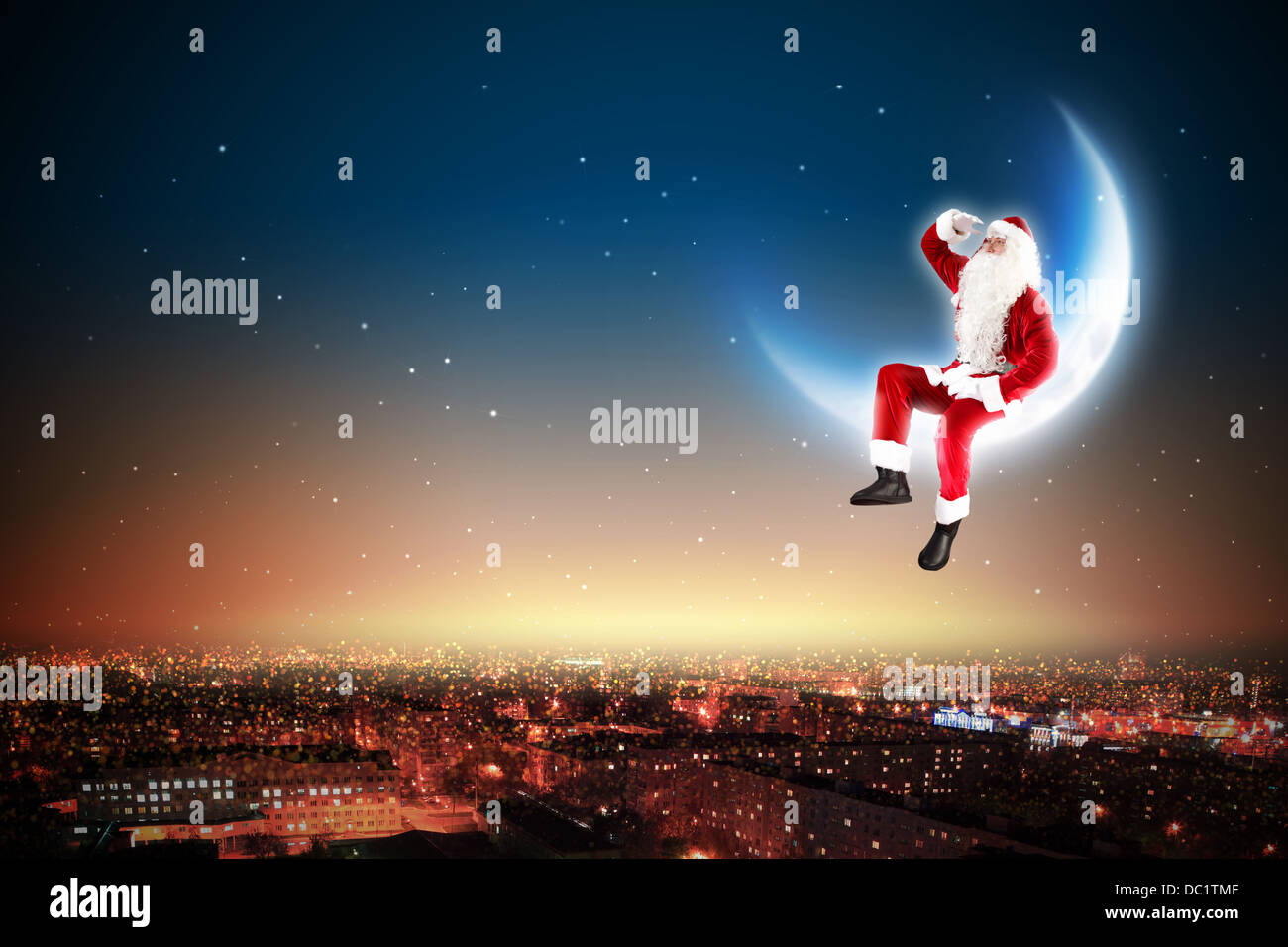 Santa on the moon Stock Photo - Alamy