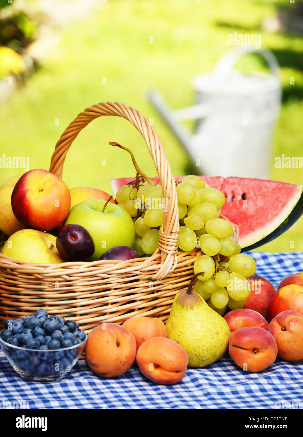 Basket of fresh organic fruits in the garden Stock Photo - Alamy
