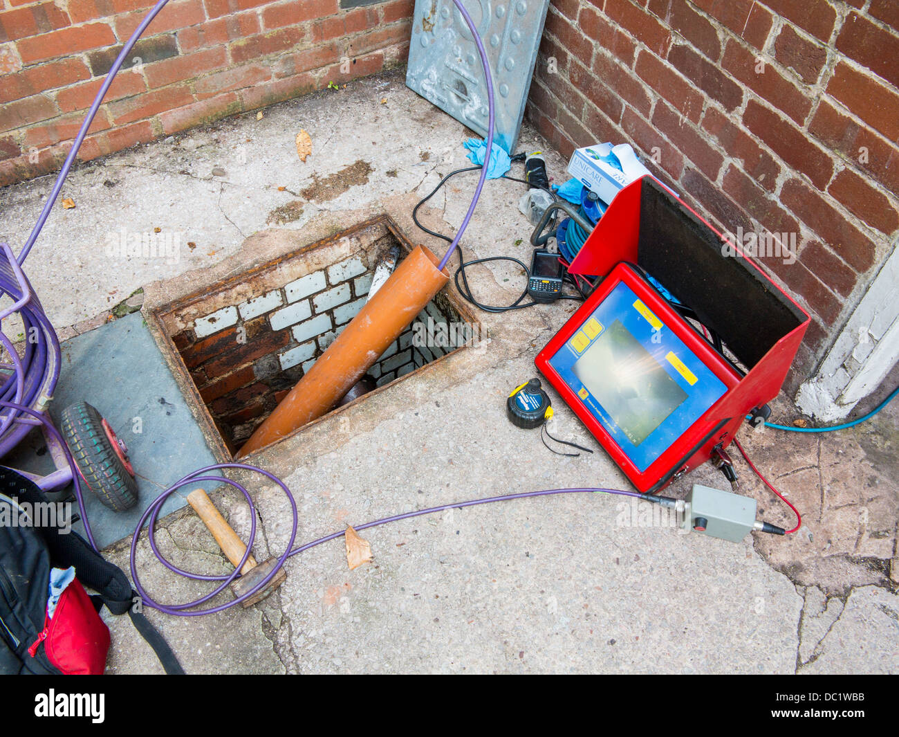 Blocked sewer drain investigation using remote camera Stock Photo - Alamy