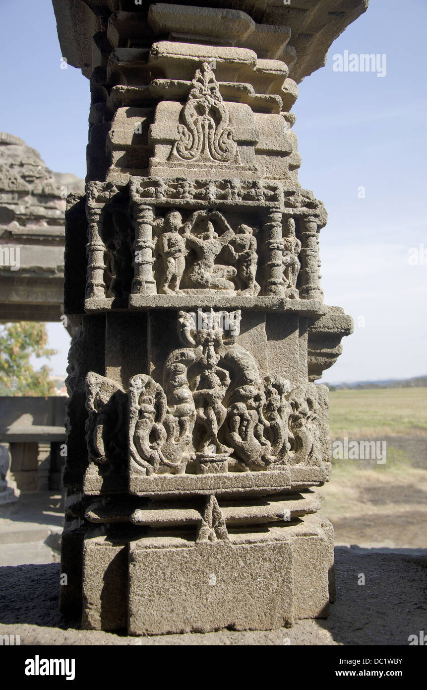 Gondeshwar Temple, carved pillars. Sinnar, Maharashtra, India Stock ...