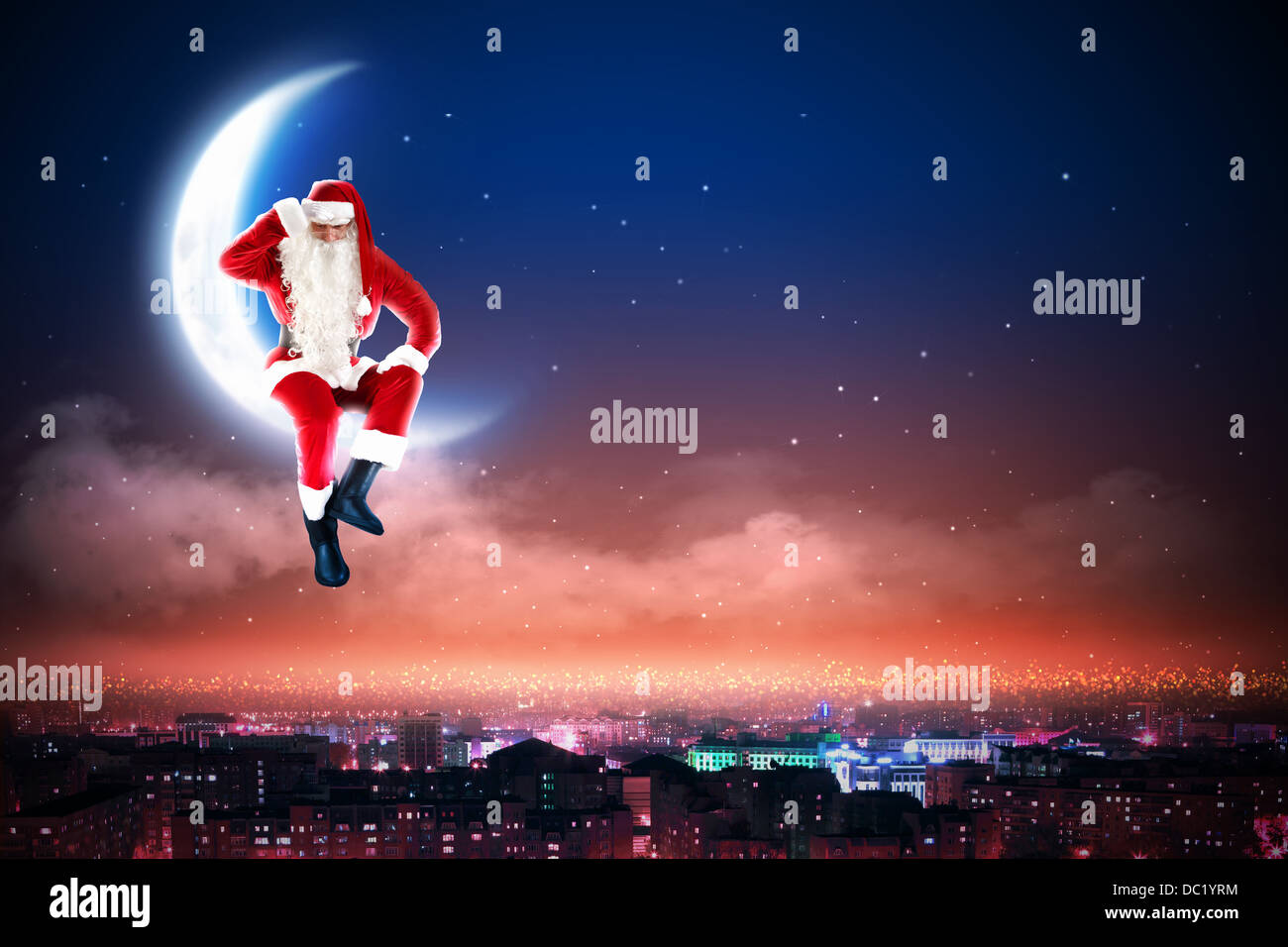 Santa on the moon Stock Photo - Alamy