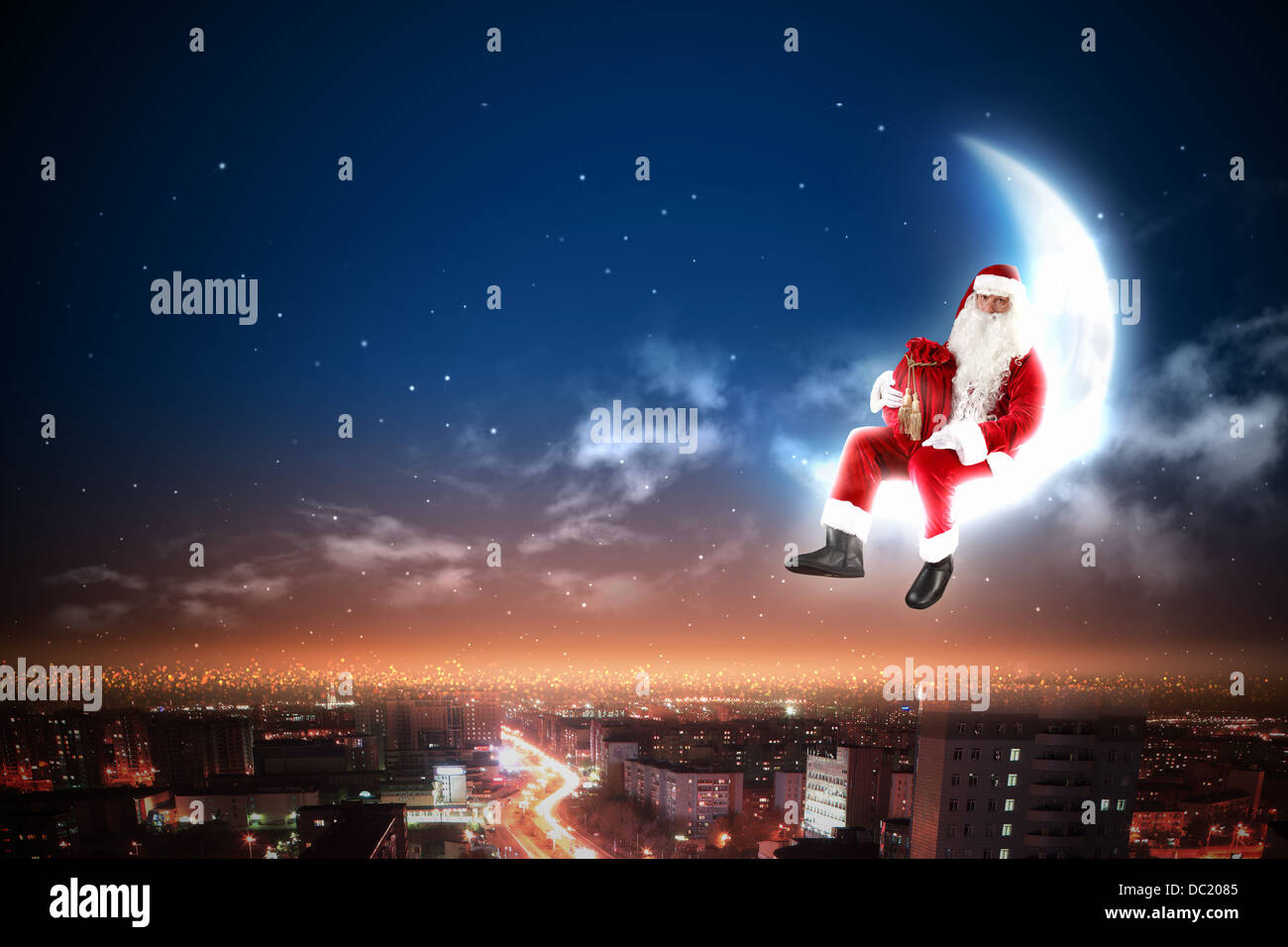 Santa on the moon Stock Photo - Alamy