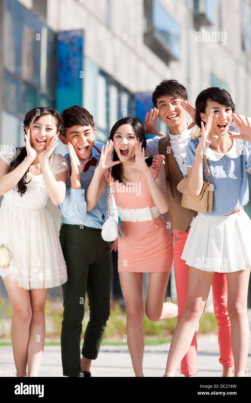 Stylish young Chinese people shouting Stock Photo - Alamy