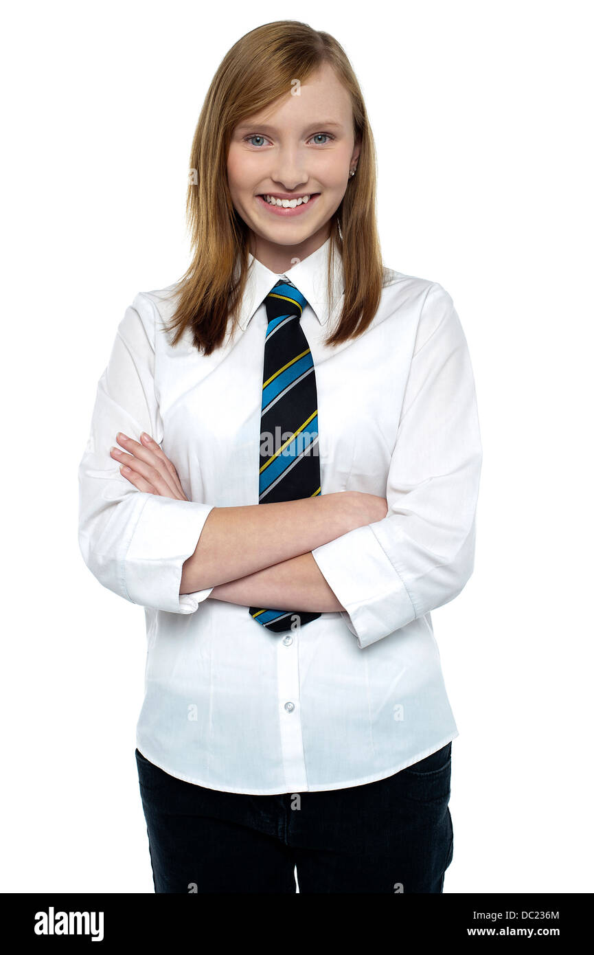 Stylish pretty young girl in formal attire Stock Photo - Alamy