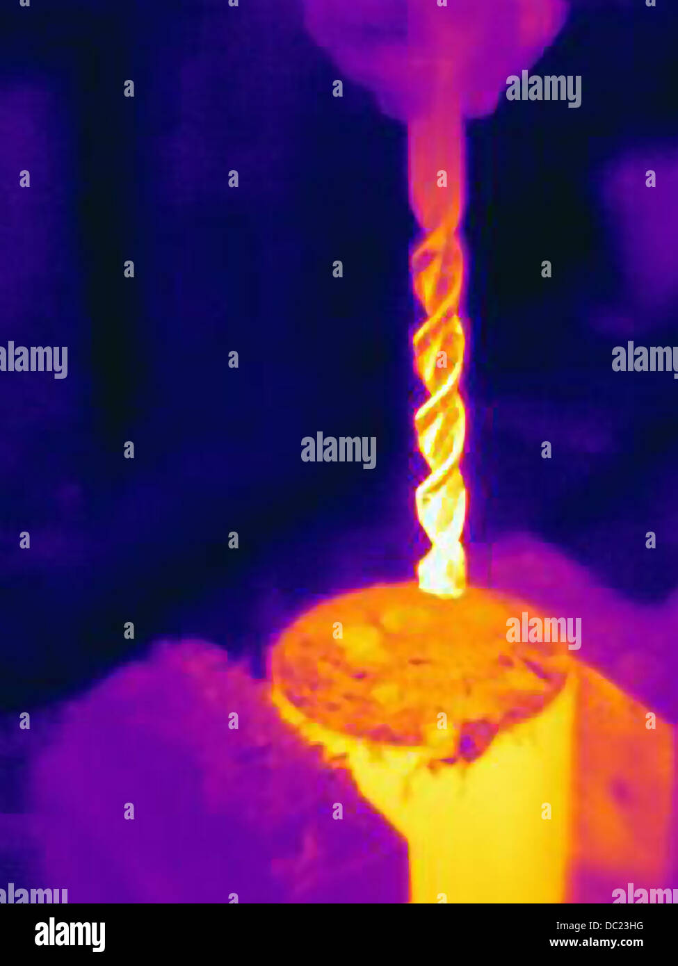 Thermal image of drilling into a component, showing heat of drill tip ...