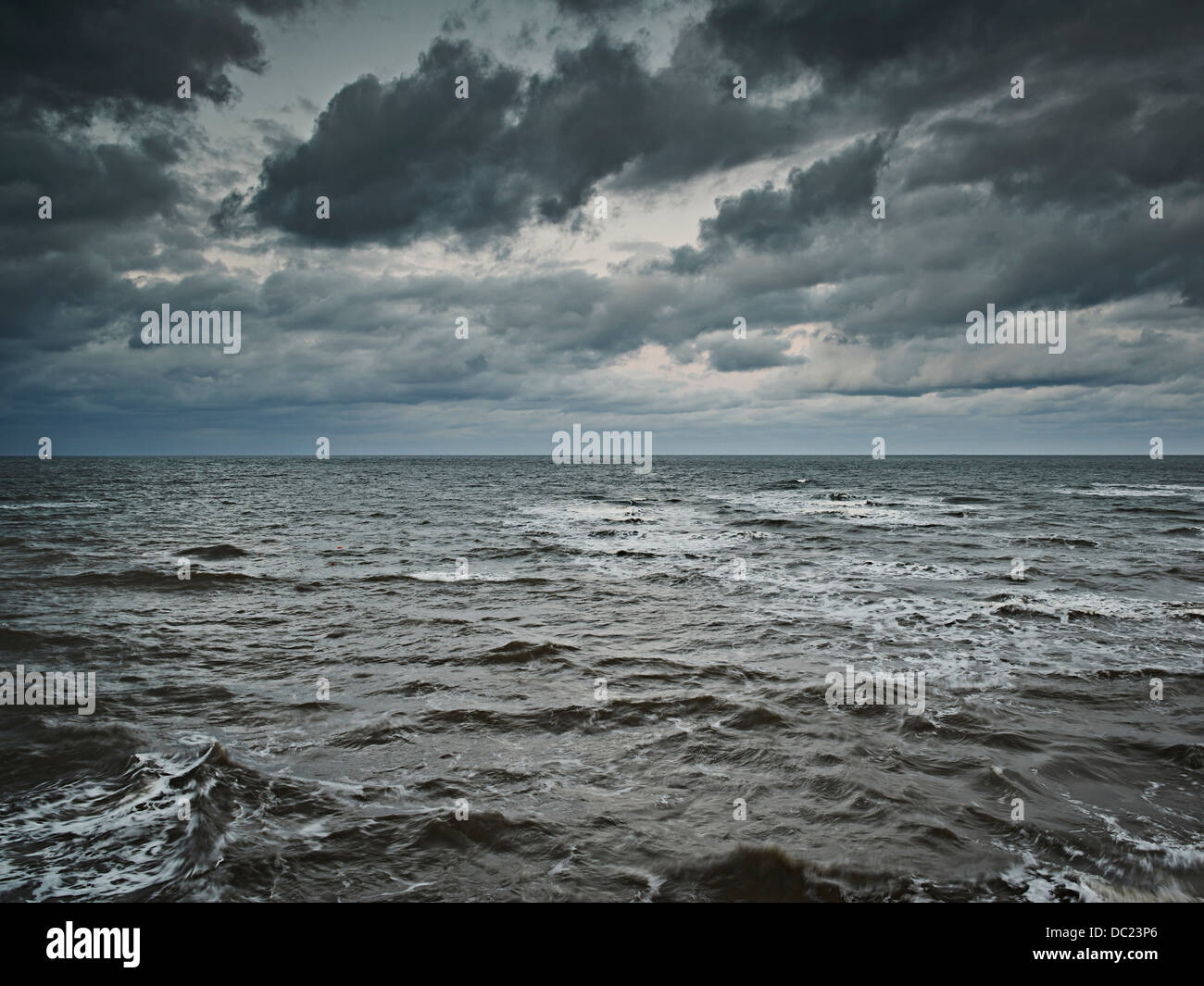 Gray, overcast seascape, Robin Hood's Bay, Yorkshire, UK Stock Photo ...