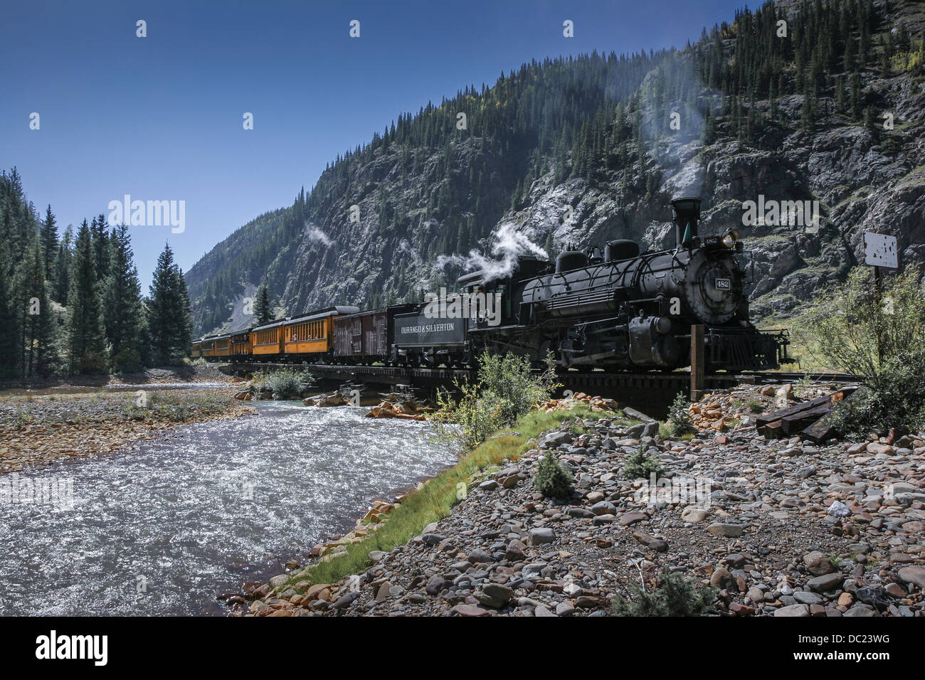 Durango and Silverton narrow guage passenger steam train on journey ...