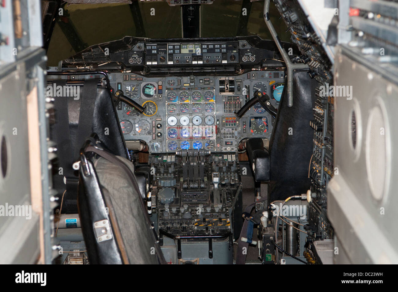 Concorde cockpit. Concorde 101 prototype displayed at Duxford Imperial ...