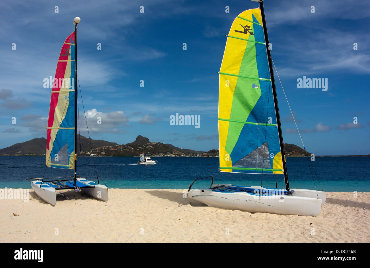 Palm Island Beach with Bright Colored Sails, Hobby Cats, and Union ...