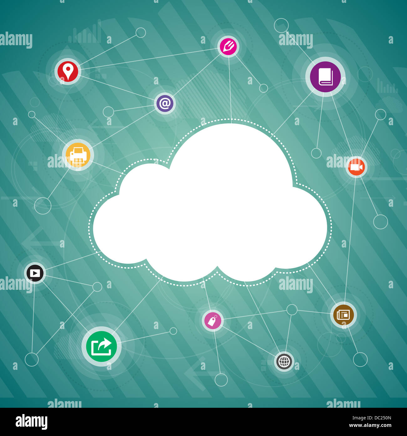 Vector copyspace background illustration of cloud and app concept Stock ...