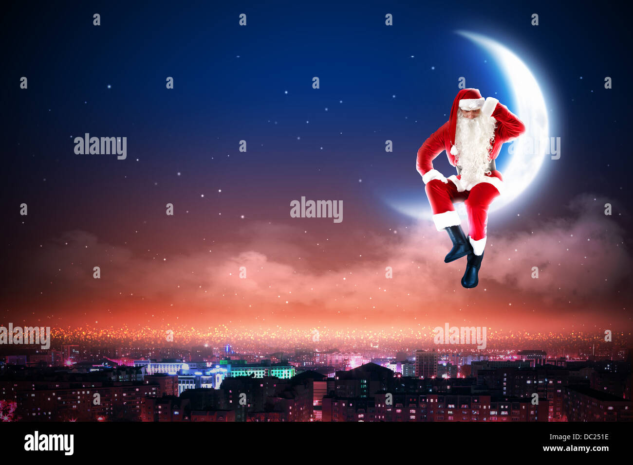 Santa on the moon Stock Photo - Alamy