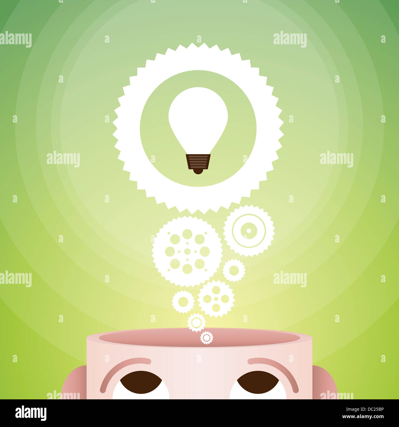 Vector illustration of chopped head with lightbulb on cogwheels ...