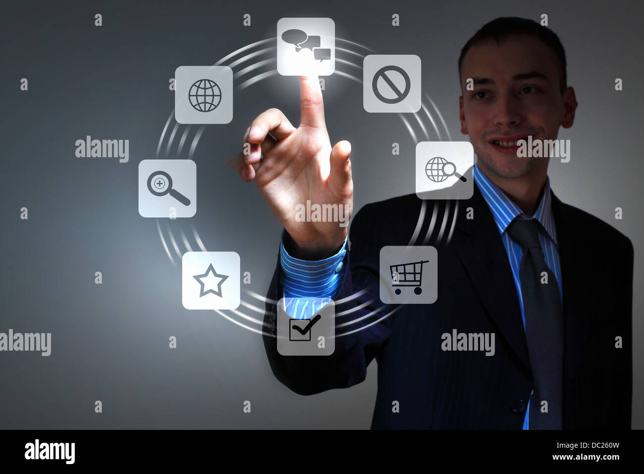 hand pushing on a touch screen Stock Photo - Alamy