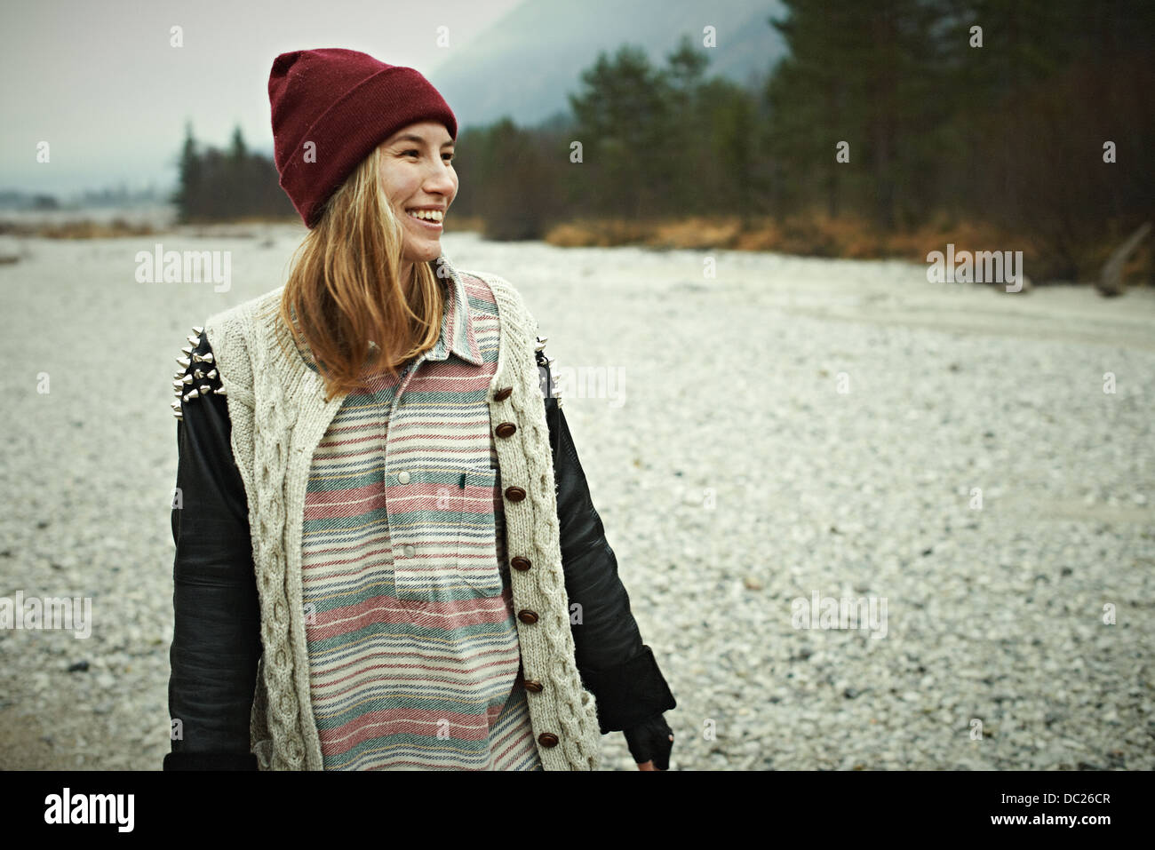 Woman smiling in forest Stock Photo - Alamy